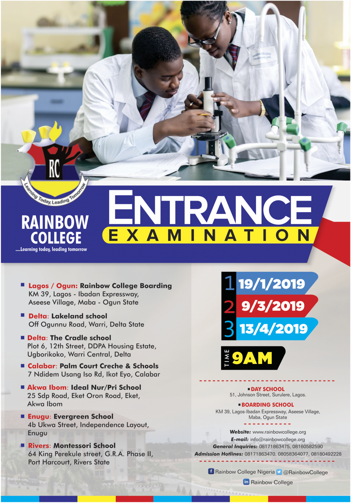 RAINBOW COLLEGE ENTRANCE EXAMINATIONS | Rainbow College